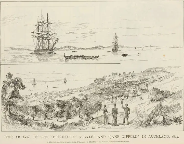 The arrival of the Duchess of Argyle and Jane Gifford in Auckland, 1842 ...