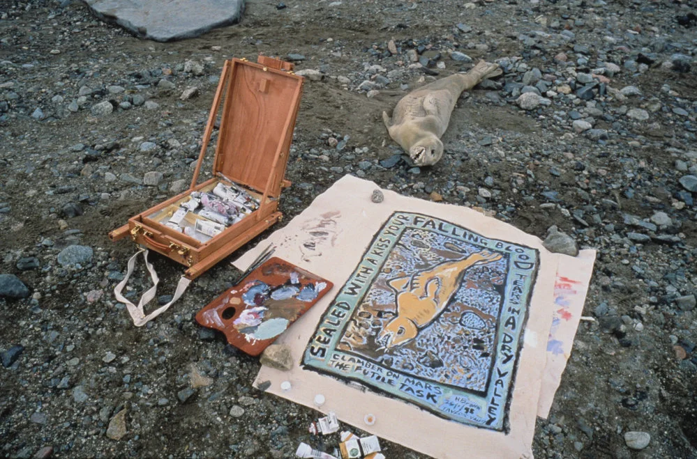 Nigel Brown; Sealed With a Kiss, acrylic on canvas, 900x600mm, painted on ice | Record | DigitalNZ