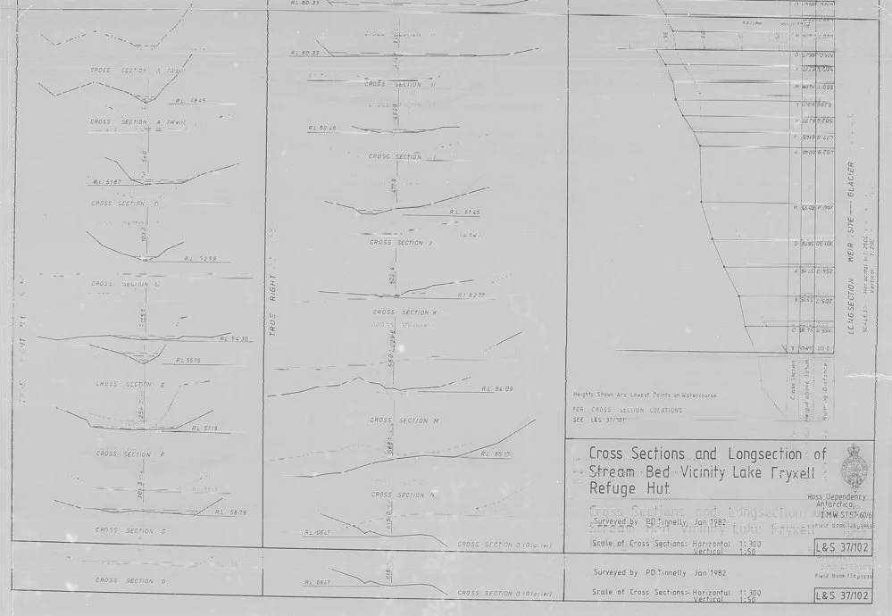 Cross Sections and Longsection - Stream Bed Vicinity Lake Fryxell Refuge Hut | Record | DigitalNZ