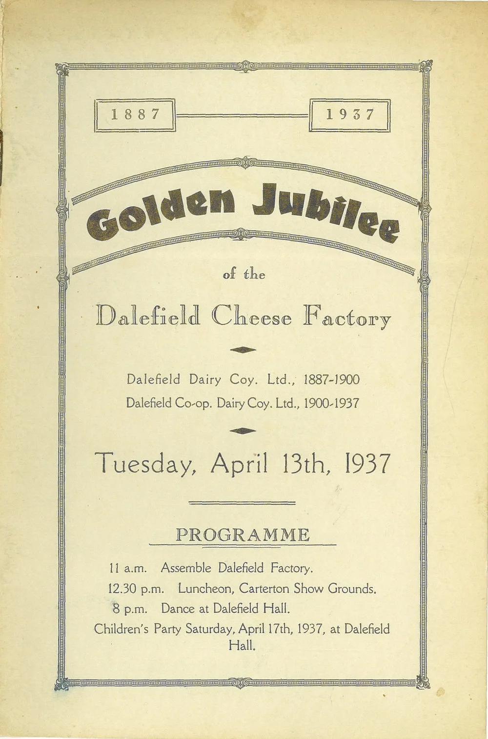 Dalefield Co-operative Dairy Company Limited. Golden Jubilee 1887-1937 | Record | DigitalNZ