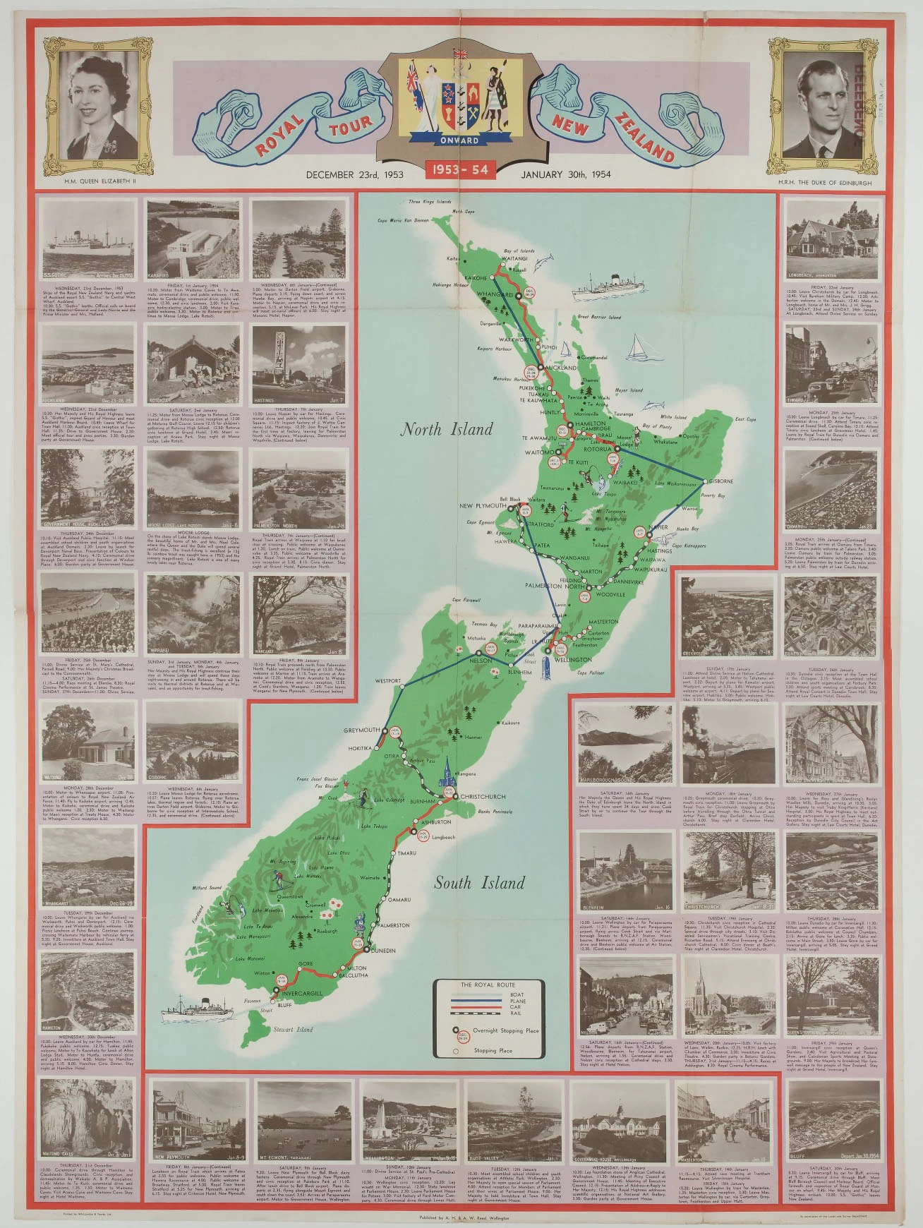 Royal Tour New Zealand December 23rd - January 30th, 1954. [map] | Record | DigitalNZ