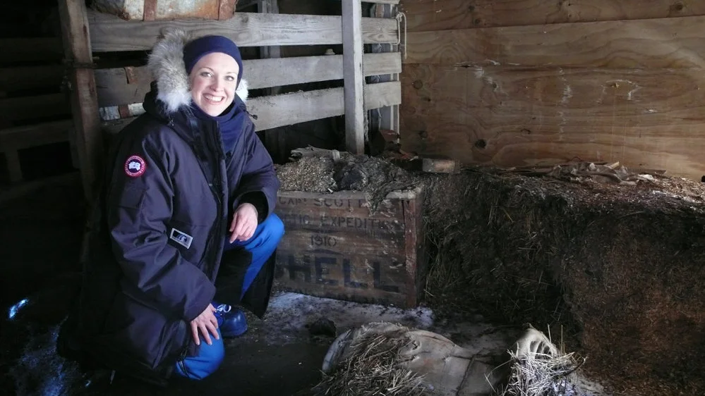 Campbell Live repoter Natasha Utting in Scott's stables, Cape Evans ...