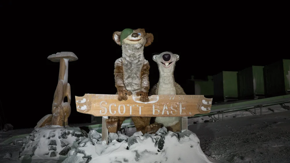 Buck and Sid at the Scott Base Sign | Record | DigitalNZ