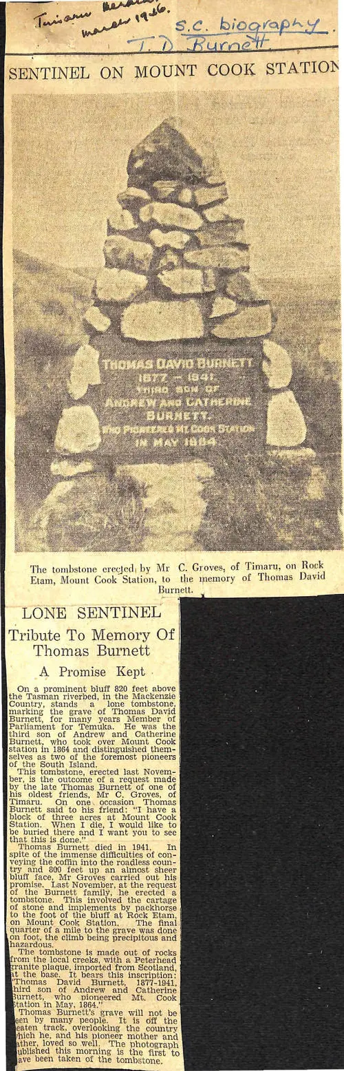 Sentinel on Mount Cook Station: Tribute To Memory of Thomas Burnett, A ...