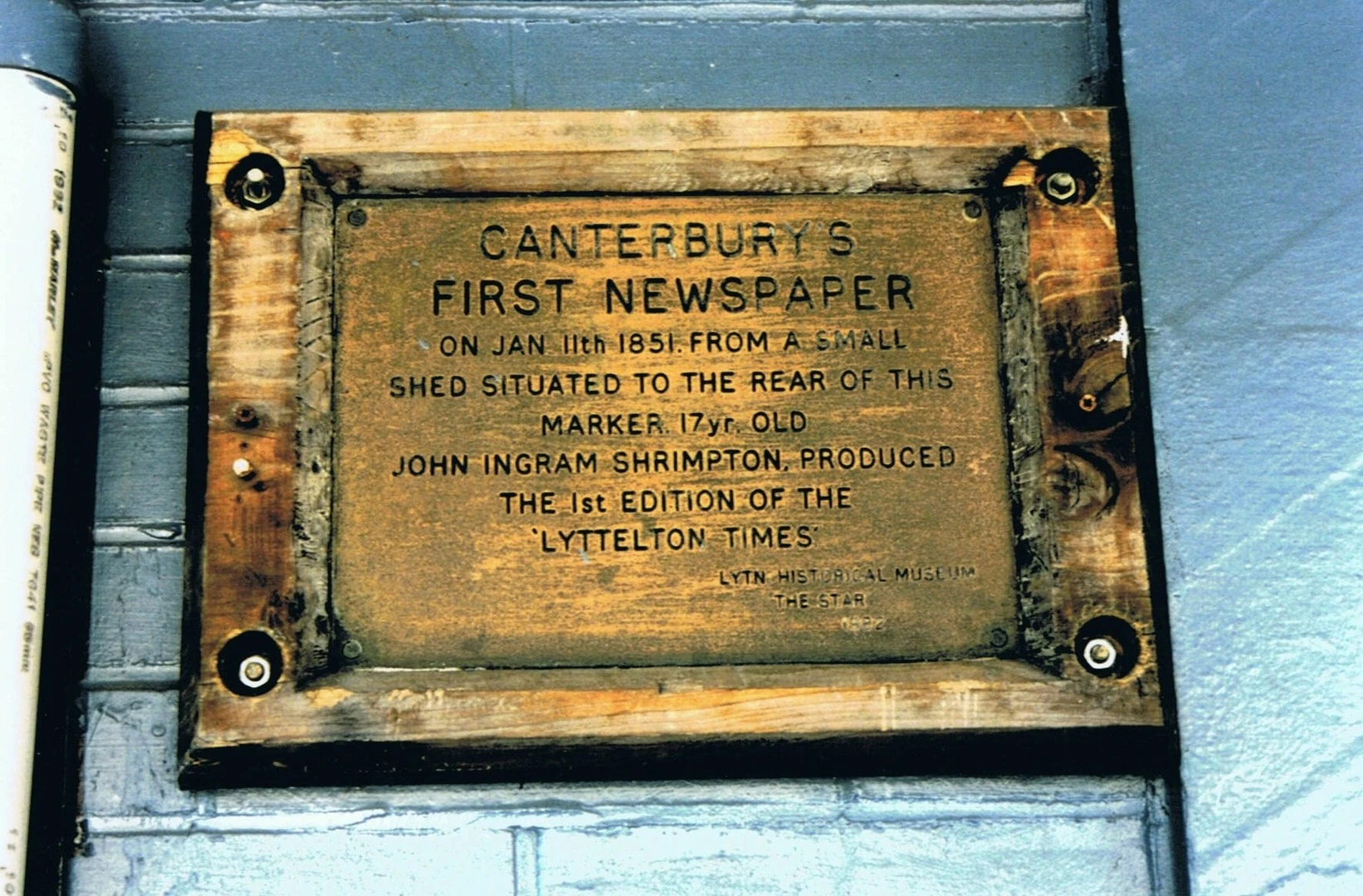 Lyttelton Times First Edition Commemorative Plaque | Record | DigitalNZ