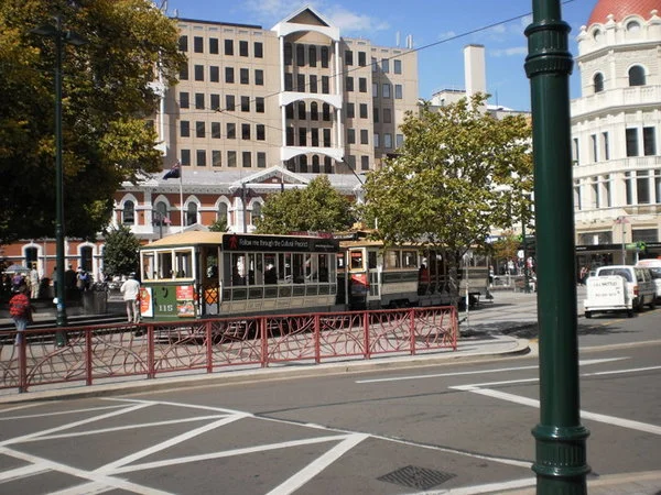 Tram heading west in Cathedral Square | Record | DigitalNZ