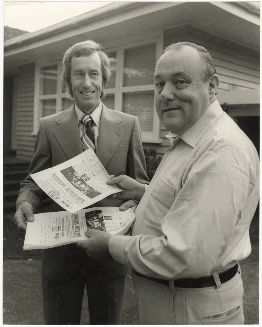 Robert Muldoon with Telethon raffle ticket | Record | DigitalNZ