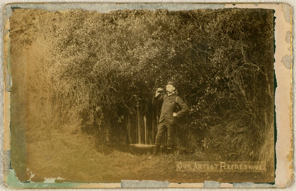 Alfred Ernest Preece drinking water from a spring | Record | DigitalNZ