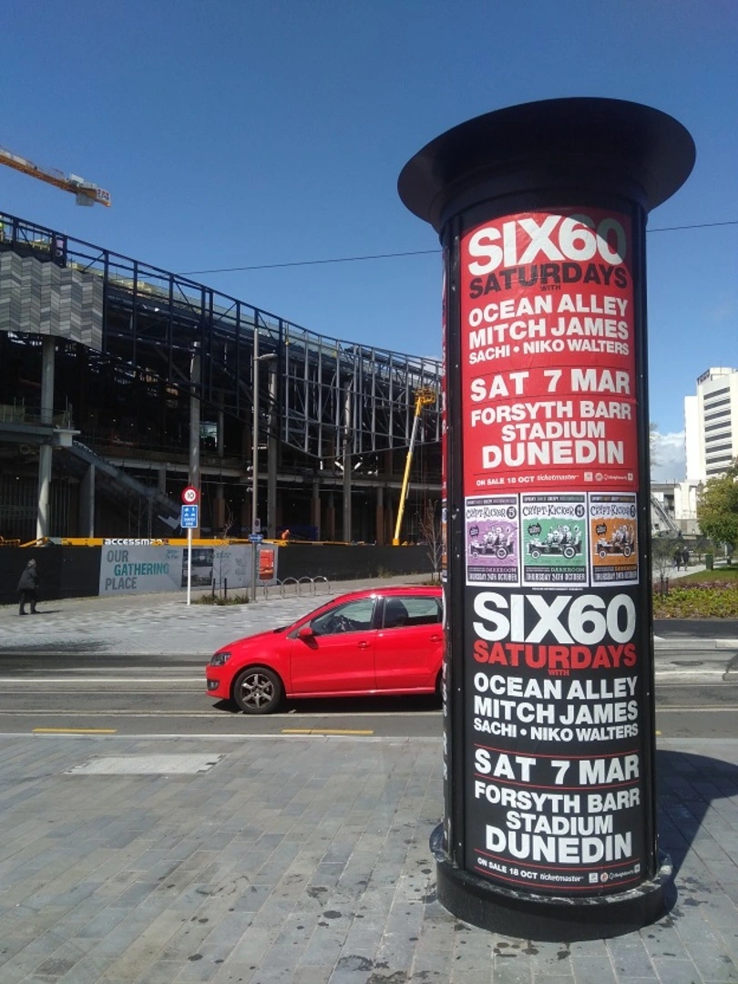 Six60 posters on a poster bollard | Record | DigitalNZ