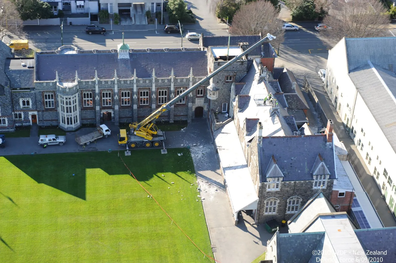Aerial view of damage to Christ's College | Record | DigitalNZ