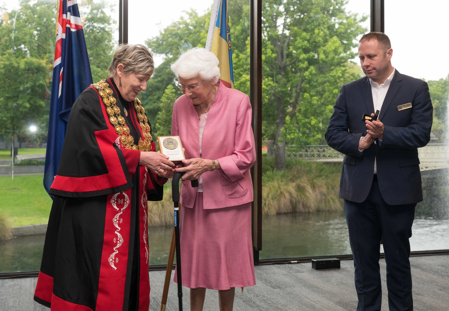 Margaret Elizabeth Austin with Mayor and Yani Johanson | Record | DigitalNZ