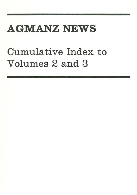 AGMANZ News Cumulative Index to Volumes 2 and 3 | Record | DigitalNZ