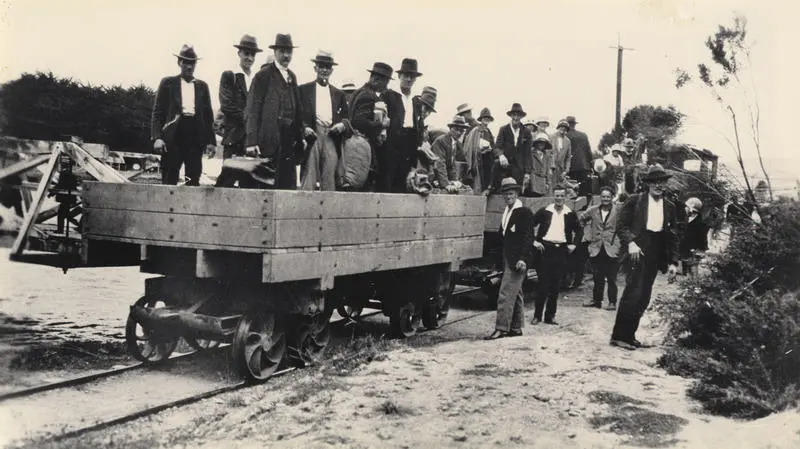 Upper Huia dam, pay day, setting off for town via Huia wharf and launch ...