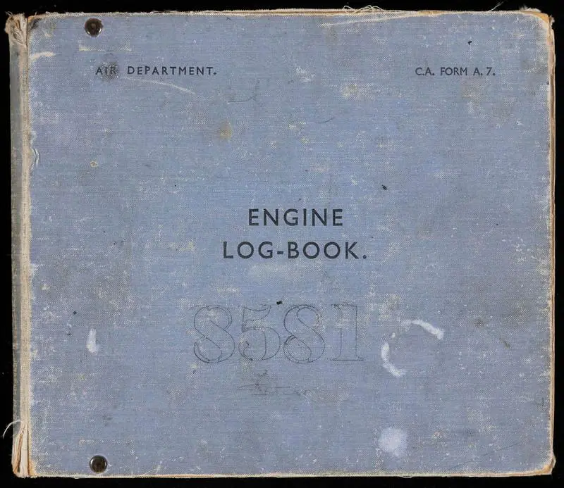 Engine log-book 8581 for a Pratt & Whitney Wasp Junior engine | Record | DigitalNZ