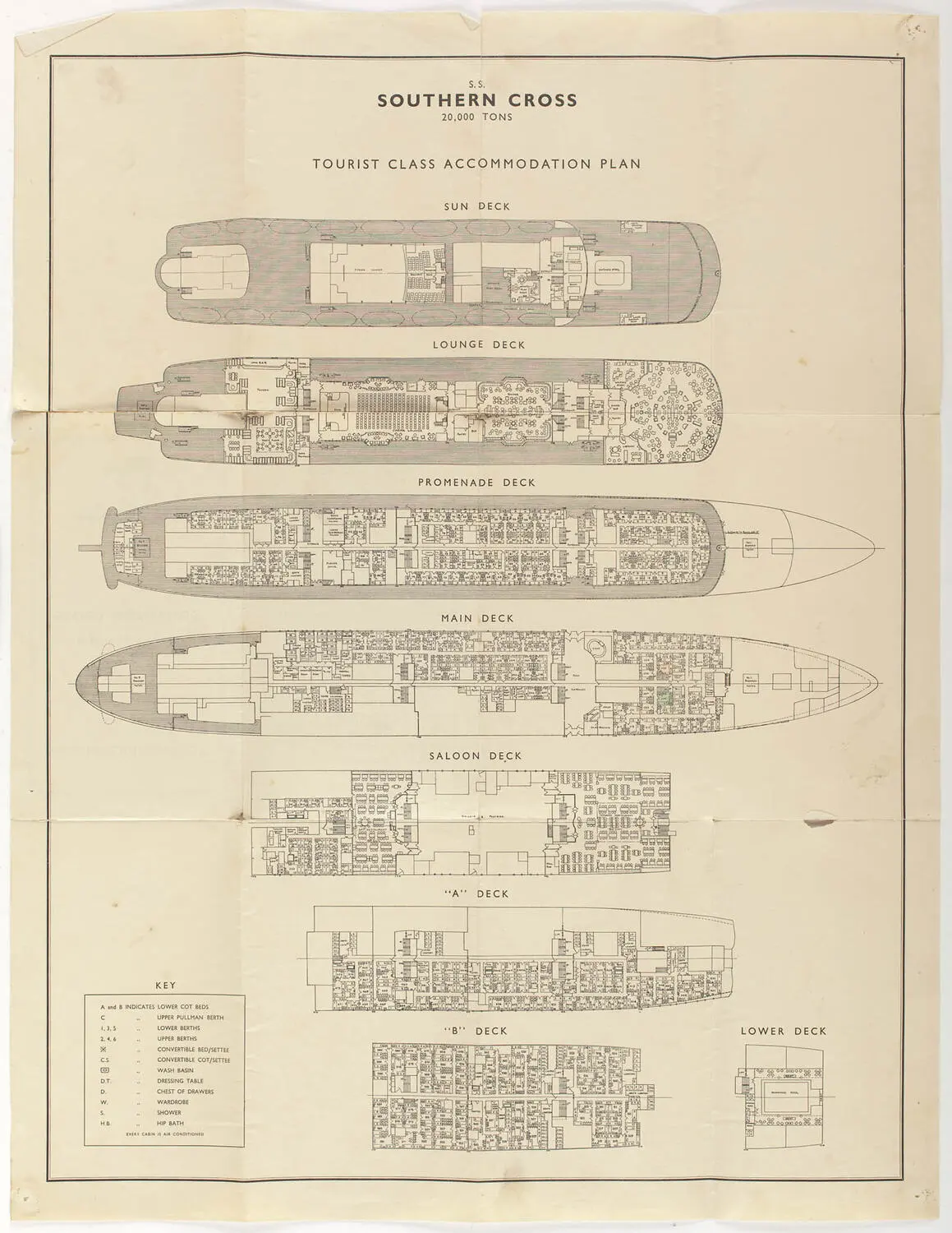 Accommodation Plan - Shaw Savill Line, SS Southern Cross, circa 1955 ...