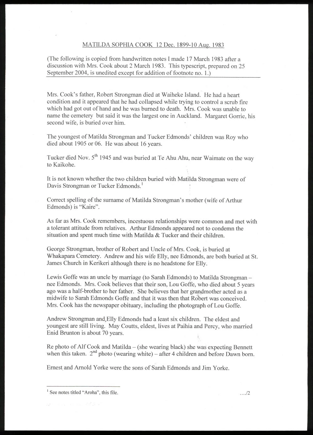 Matilda Sophia Cook 12 December 1899 to 10 August 1983 : Notes about ...