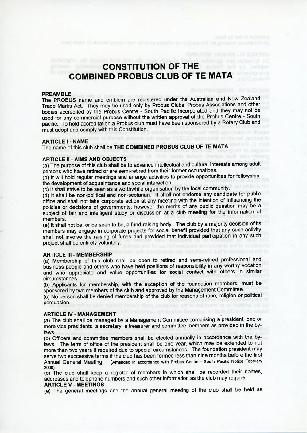 Constitution and By-Laws of the Combined Probus Club of Te Mata ...