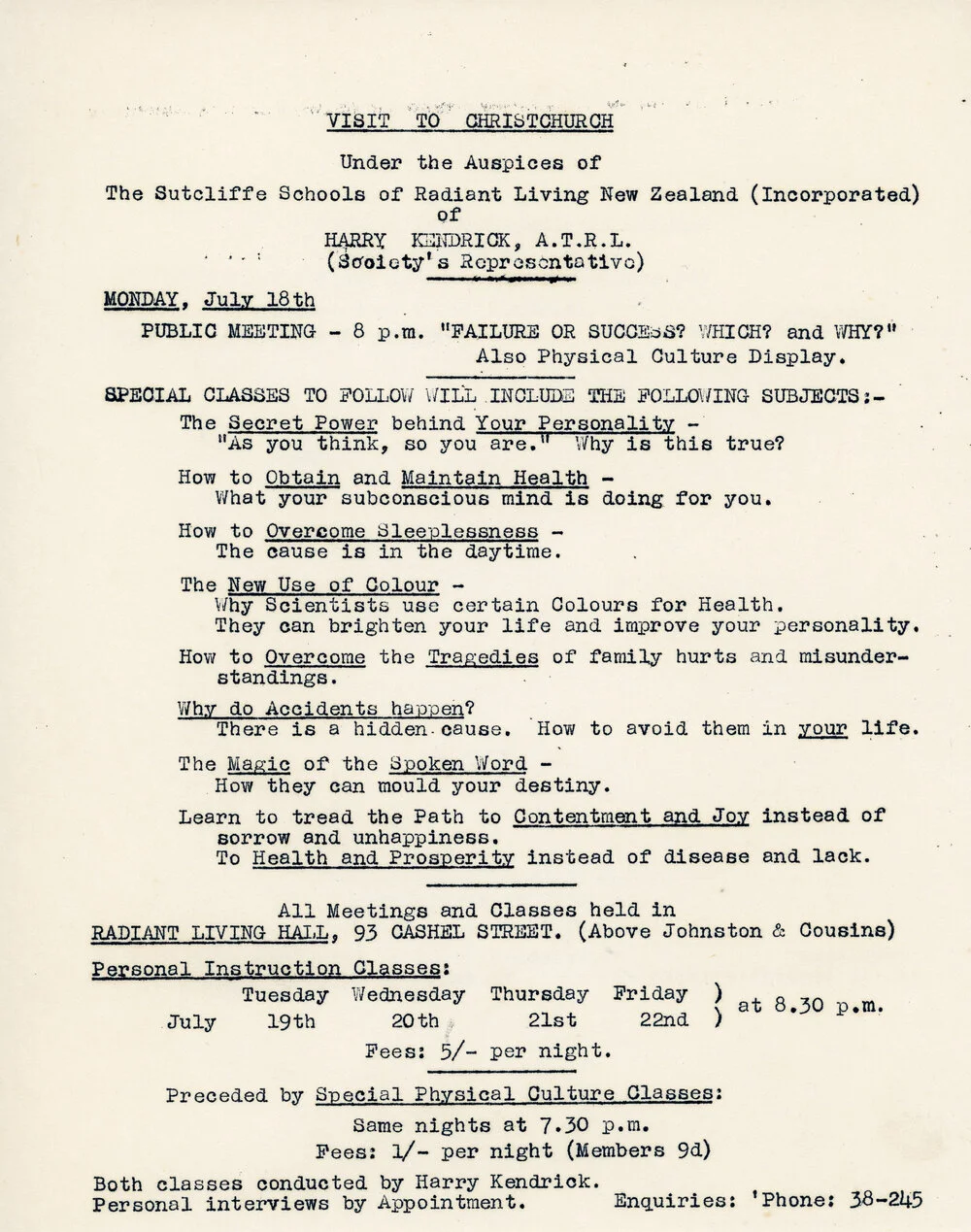 School of Radiant Living Meeting Programme | Record | DigitalNZ