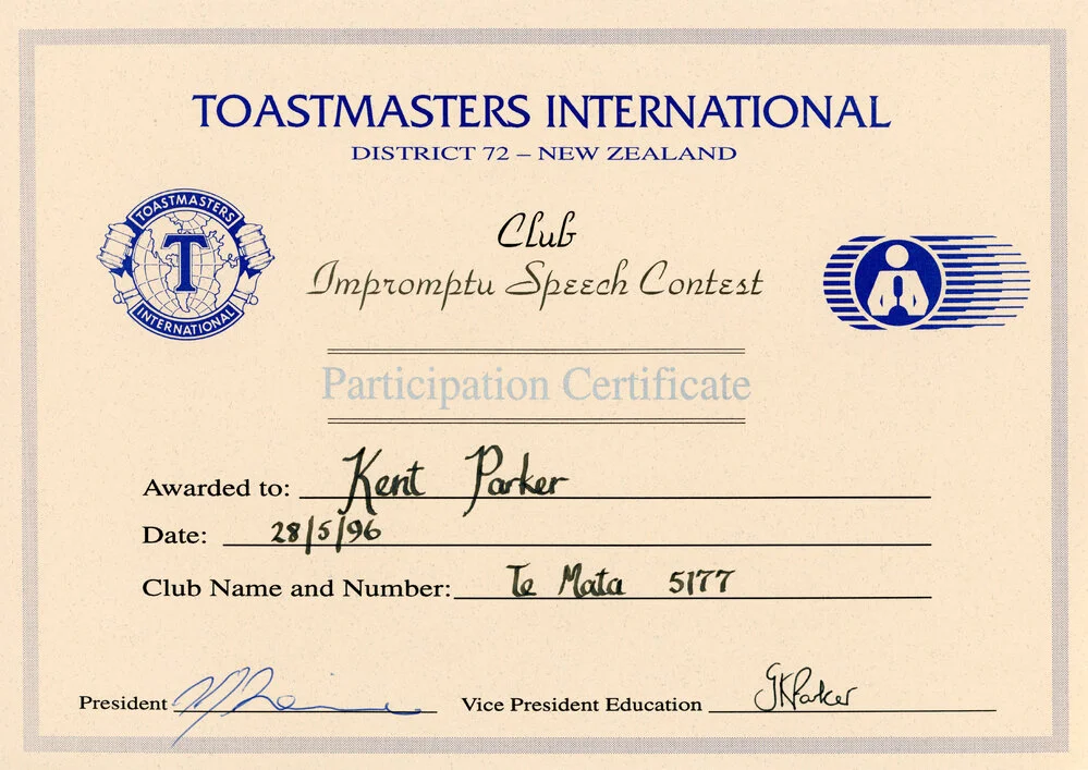 Toastmasters International Participation Certificate - District 72 - New Zealand | Record ...