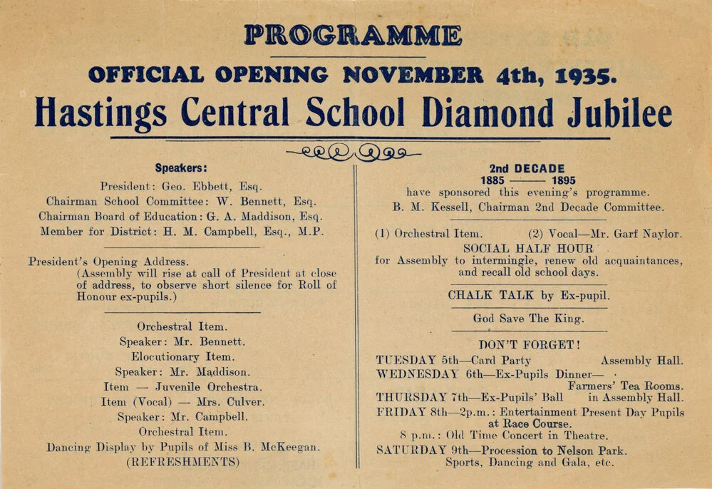 Hastings Central School Diamond Jubilee Programme | Record | DigitalNZ