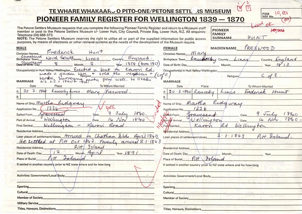 Pioneer Family Register : Hunt | Record | DigitalNZ
