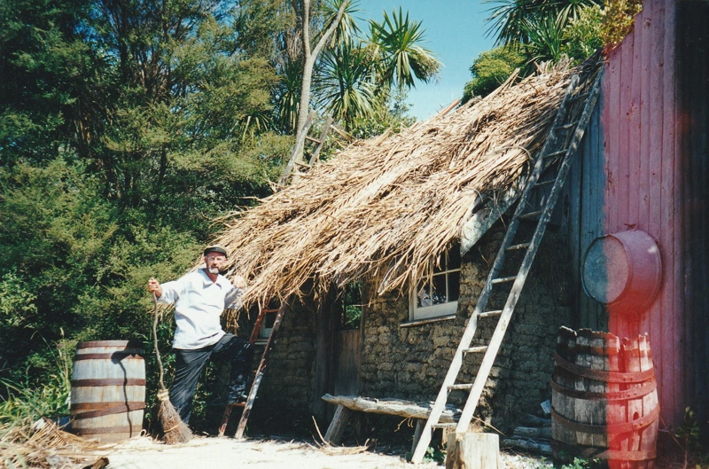 Richard Lees outside the sod cottage at the Howick Historical Village ...