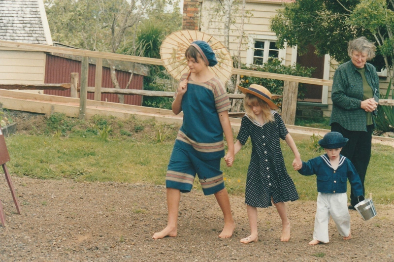 Verity Southern, Chrissy and Elijah on path leading to the Puhinui ...