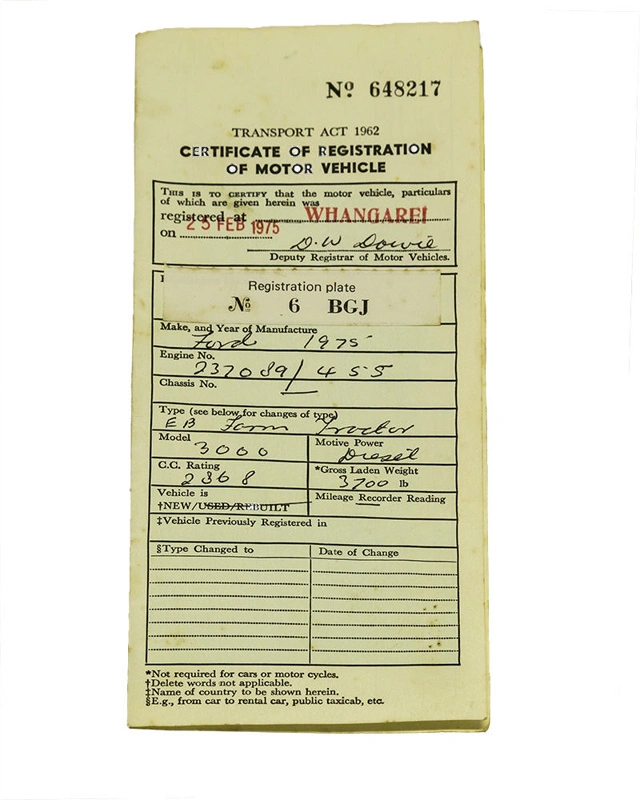 Certificate - Motor Vehicle Registration | Record | DigitalNZ
