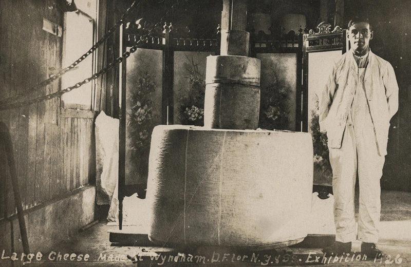 Photograph, Bert Ross with Giant Cheese at Wyndham Dairy Factory ...