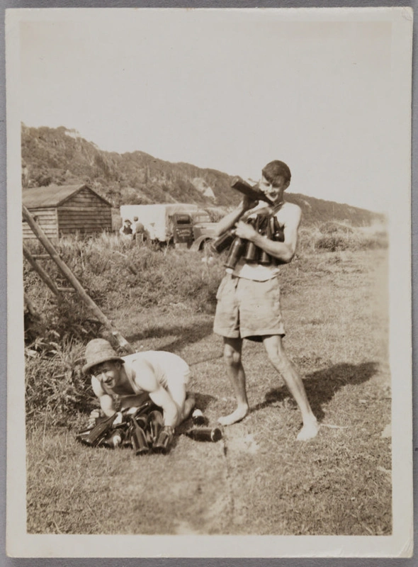 Photograph, Men with bottles | Record | DigitalNZ