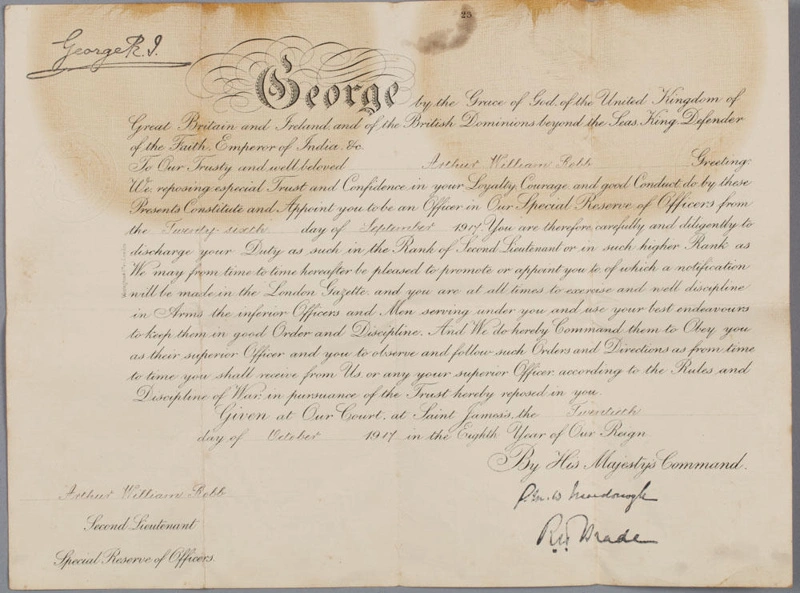 Warrant, Appointing 2nd Lieutenant A.W. Robb (W.W.I) | Record | DigitalNZ