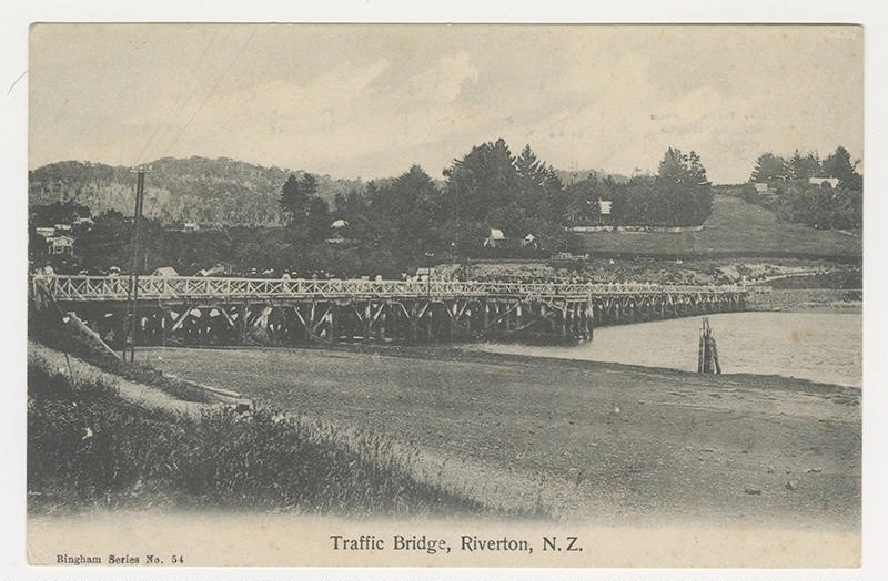 Photographic postcard, Riverton Traffic Bridge | Record | DigitalNZ