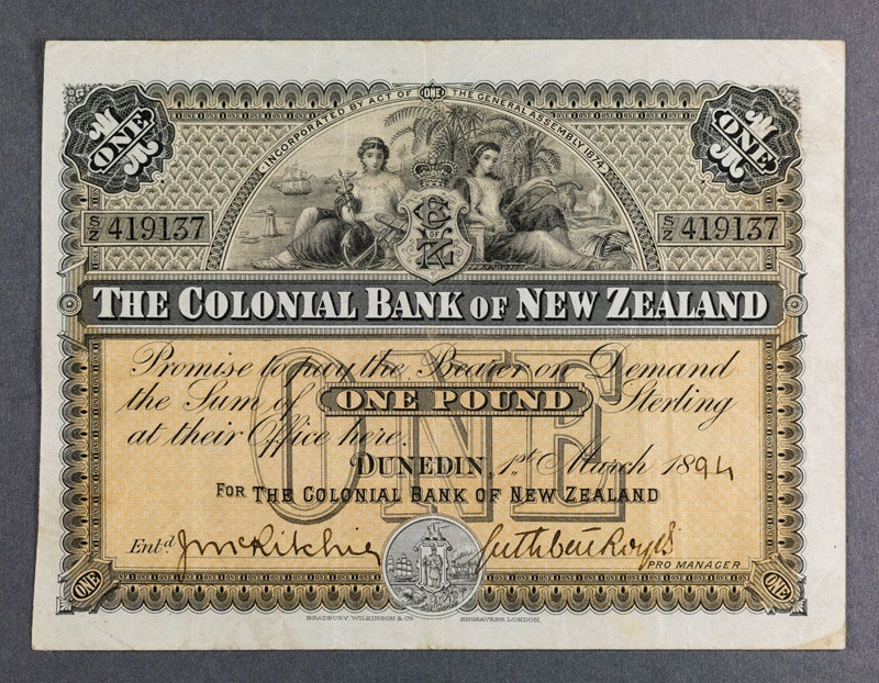 Colonial Bank of New Zealand 1894 One Pound | Record | DigitalNZ