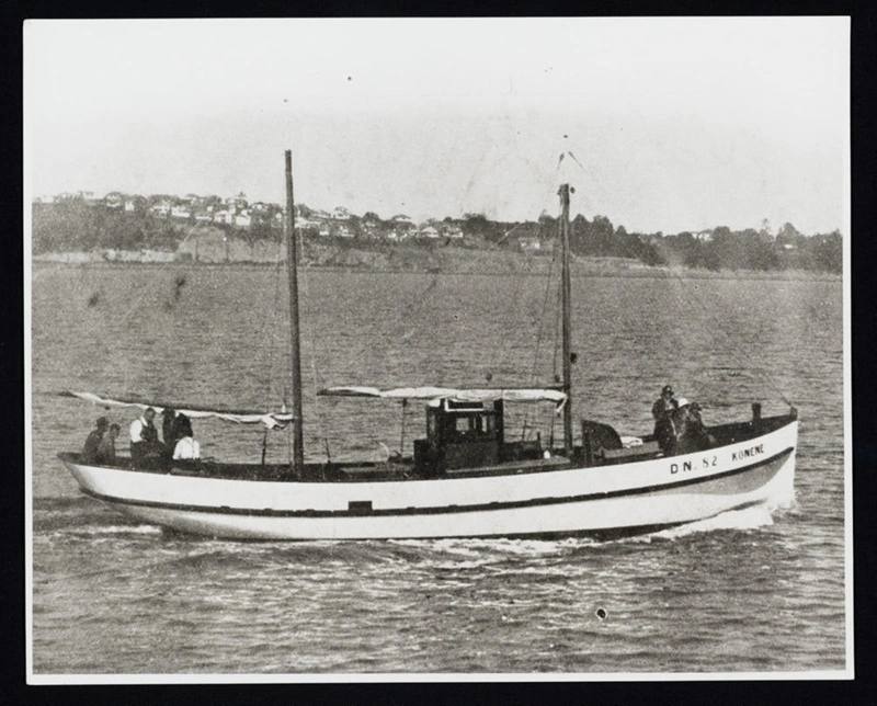 The launch 'Konene' during trails on Otago Harbour, 31 March 1931 ...