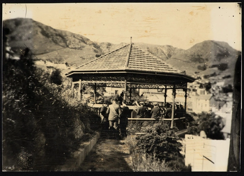 Brass band playing in Band Rotunda, Lyttelton. | Record | DigitalNZ