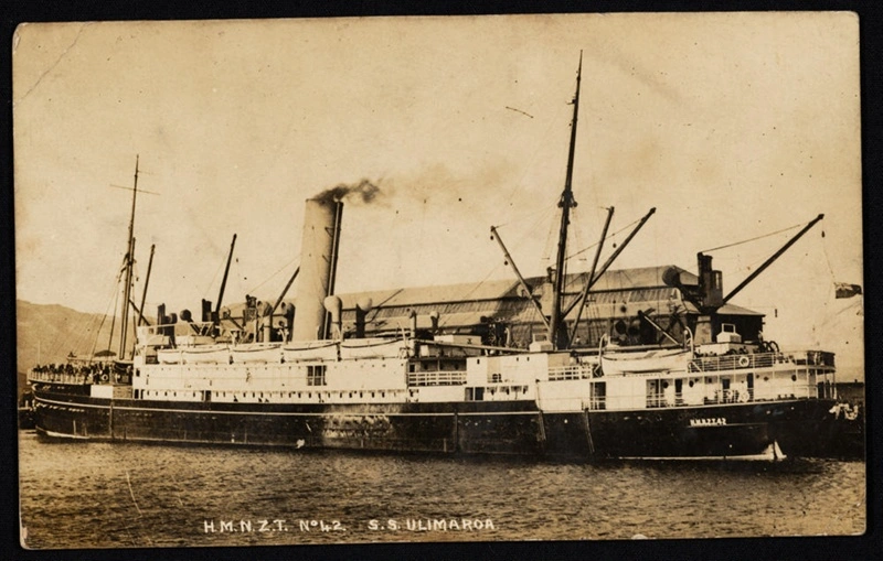 The troopship H.M.N.Z.T. No 42 S.S. 'Ulimaroa'. | Record | DigitalNZ