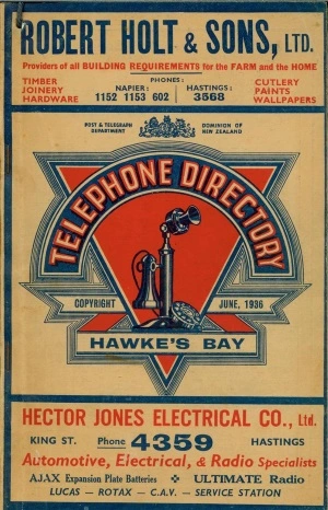 Hawke’s Bay Telephone Directory 1936 | Record | DigitalNZ