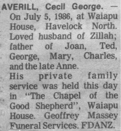 Averill, Cecil George Death Notice 1986 (The Hawke's Bay Herald-Tribune ...