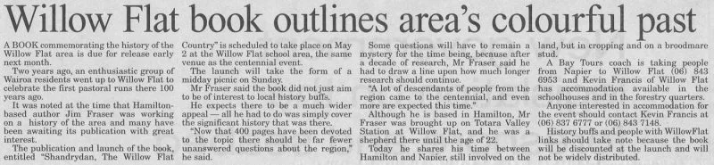 Newspaper Article 2004 – Willow Flat book outlines area’s colourful ...