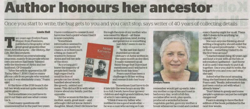 Newspaper Article 2018 – Author honours her ancestor (Hawke’s Bay Today ...