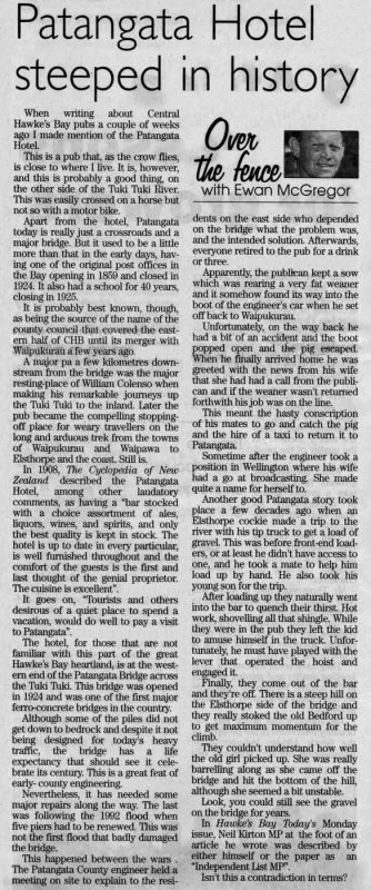 Newspaper Article 1999 – Patangata Hotel steeped in history (Hawke's ...