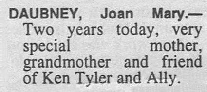 Daubney, Joan Mary In Memoriam Notice 1997 (The Hawke's Bay Herald ...