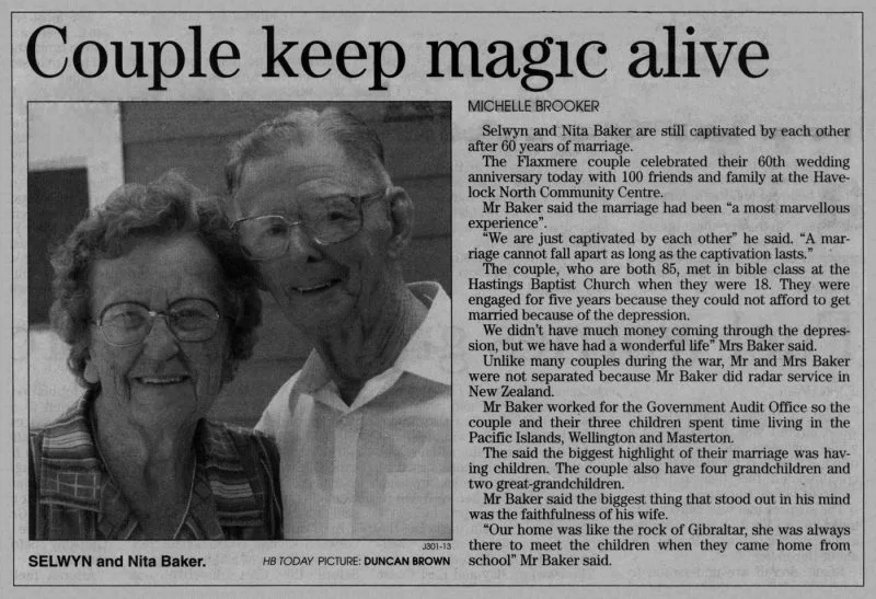 Newspaper Article 1999 – Couple keep magic alive (Hawke's Bay Today ...