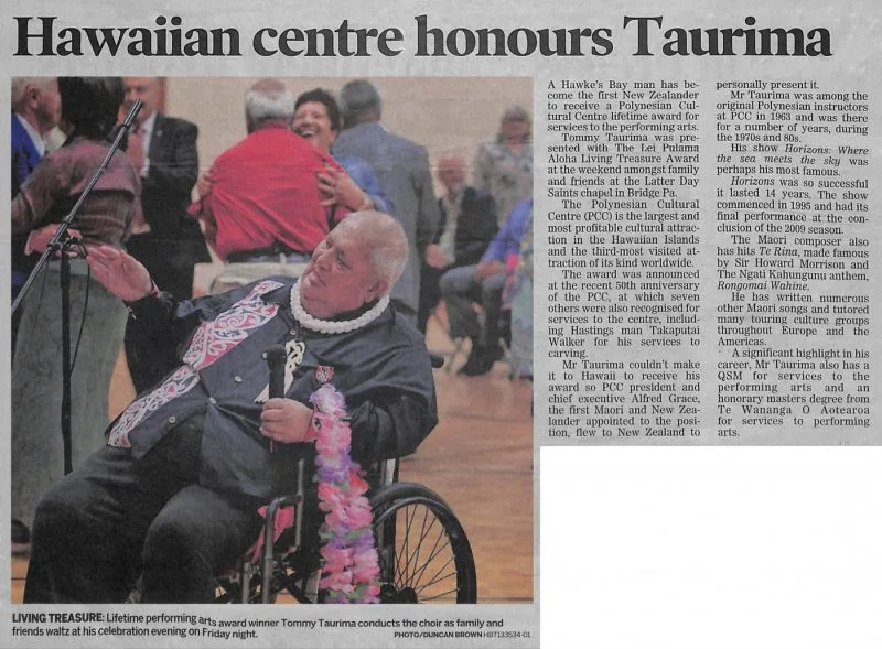 Newspaper Article 2013 – Hawaiian centre honours Taurima (Hawke's Bay ...