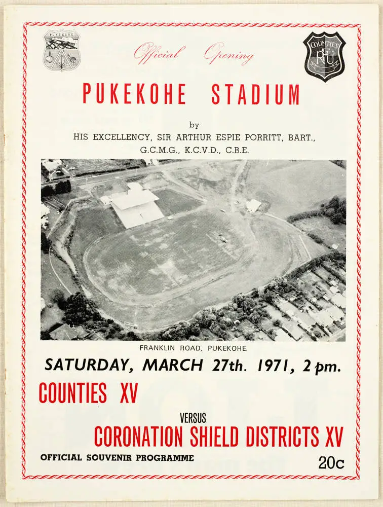 Programme, official opening, Pukekohe Stadium, 1971 | Record | DigitalNZ