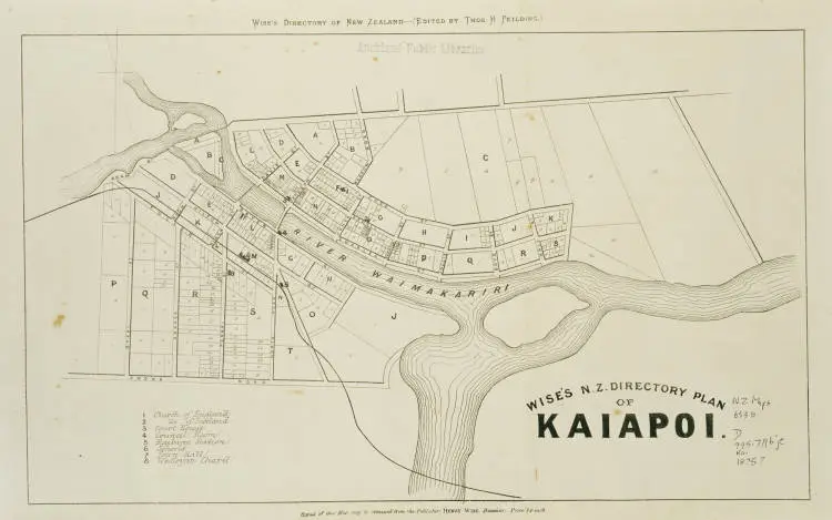 Wise's N.Z. directory plan of Kaiapoi | Record | DigitalNZ