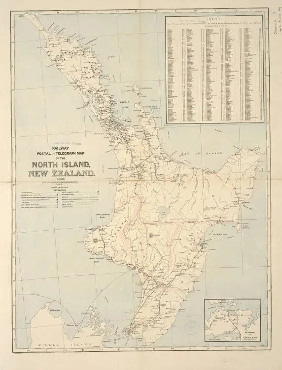 Railway, postal and telegraph map of the North Island, New Zealand ...