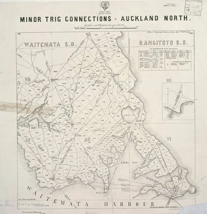 Minor trig connections - Auckland North drawn by E. Bellairs | Record | DigitalNZ