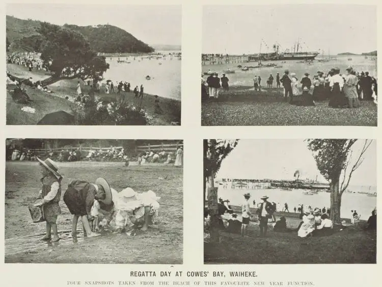 Regatta day at Cowes' Bay, Waiheke. Four snapshots taken from the beach ...