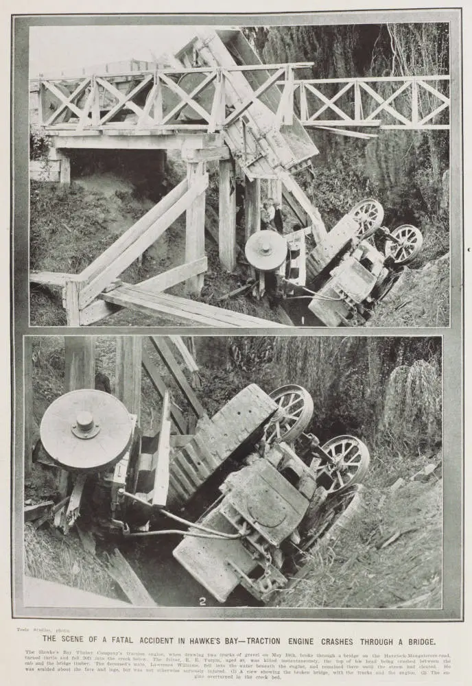 The scene of a fatal accident in Hawke's Bay - traction engine crashes ...